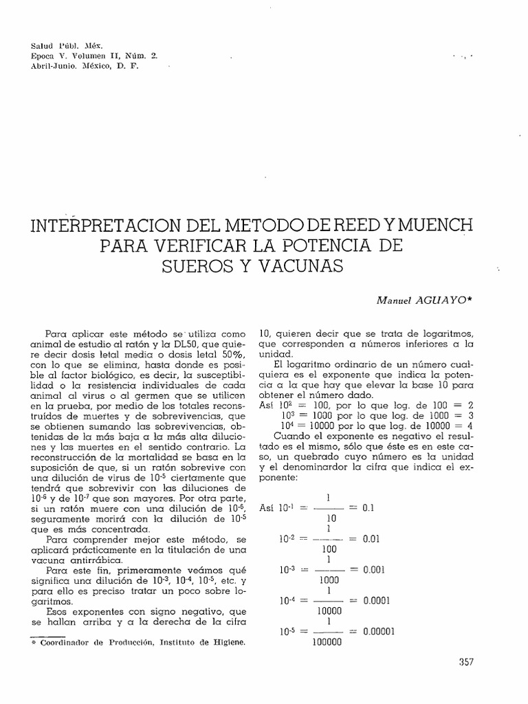 Método Reed y Muench en Vacunas | PDF | Logaritmo | Salud pública