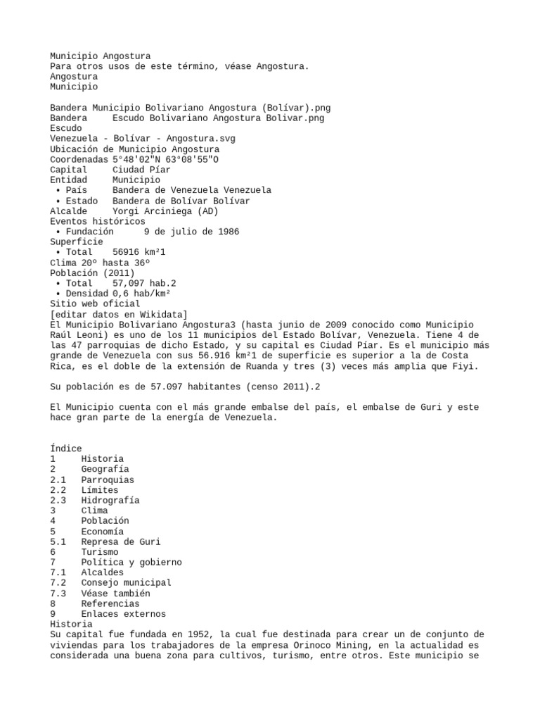 Historia y Geografía del Municipio Angostura | PDF | Hidrología