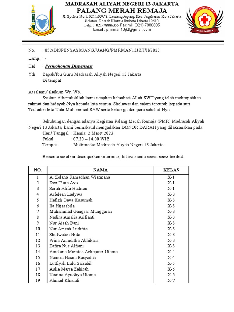 Surat Dispensasi DONDAR | PDF