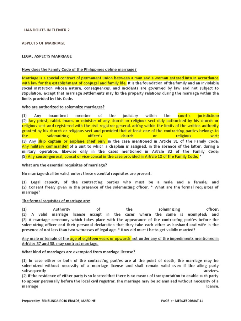 Handouts 2 in Tle MFR | PDF | Marriage | Catholic Church