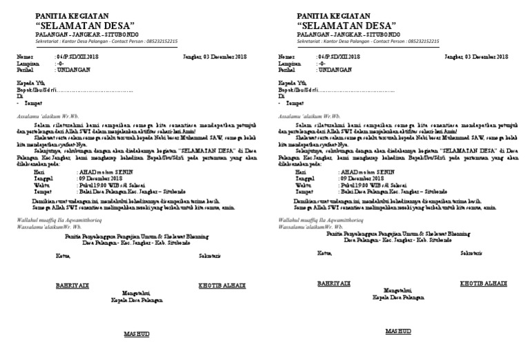 Undangan Rapat Selamatan Desa | PDF