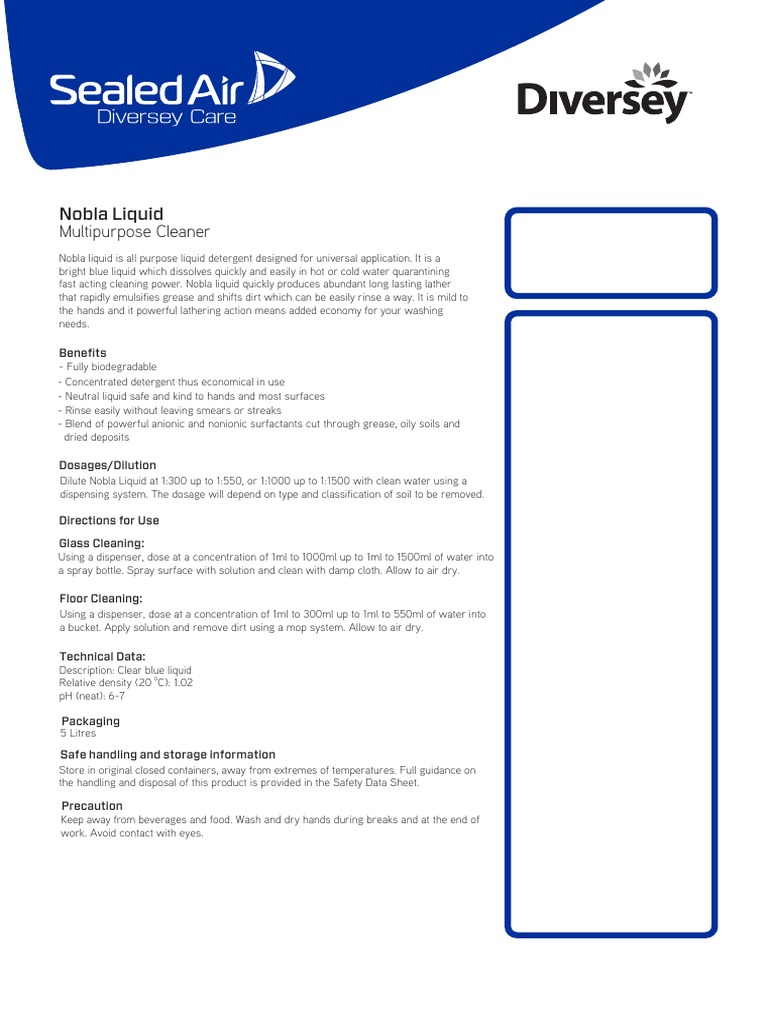 MANUAL Nobla Dishwashing Liquid | PDF