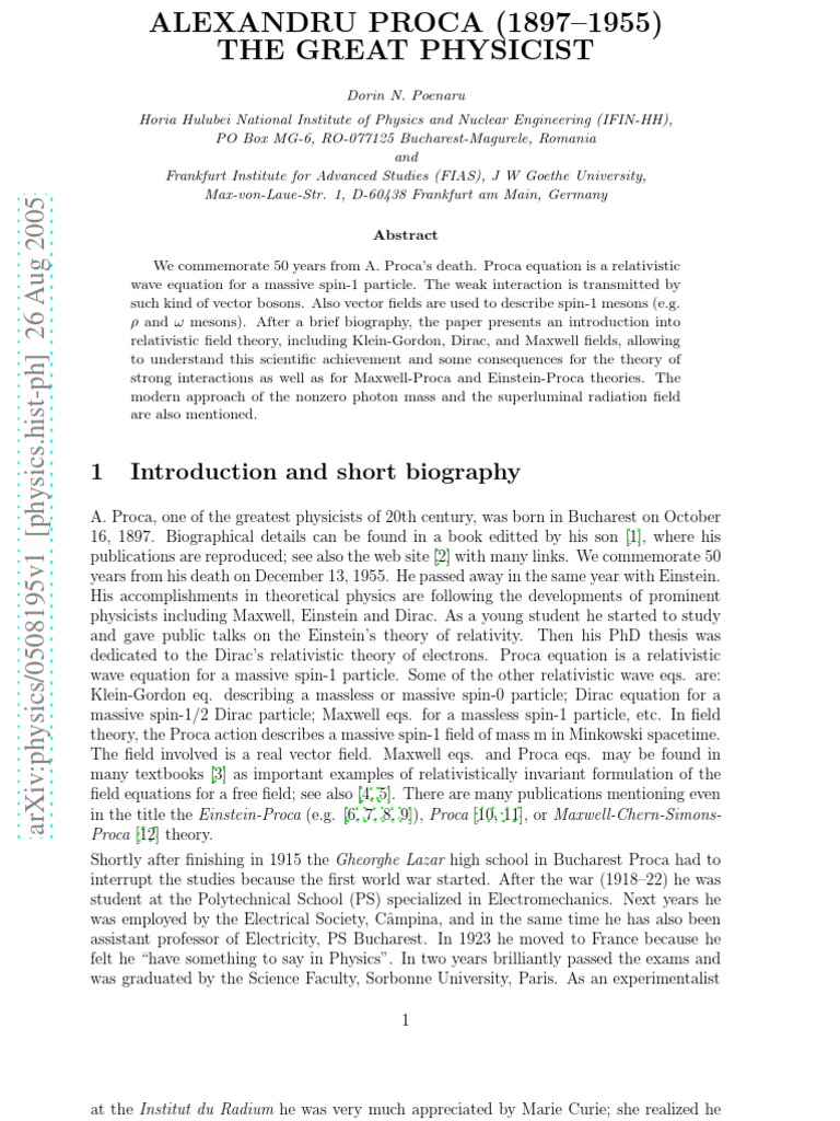 Alexandru Proca (1897-1955) | PDF | Field (Physics) | Quantum Field Theory