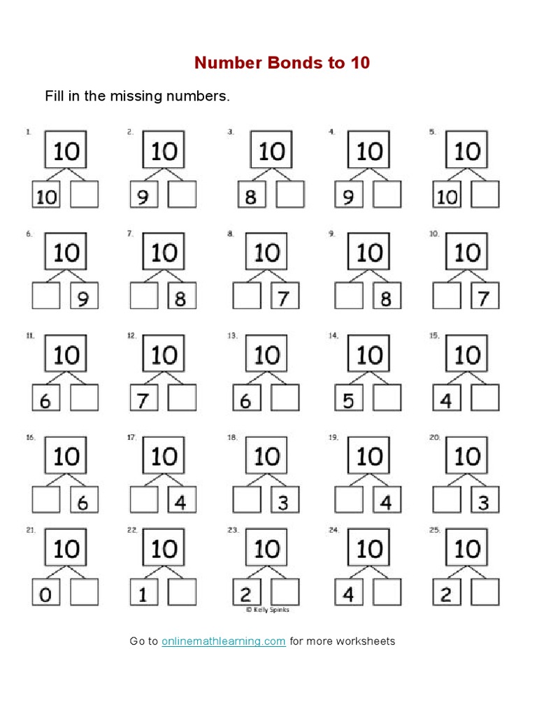 Number Bonds 10 Worksheet1 | PDF
