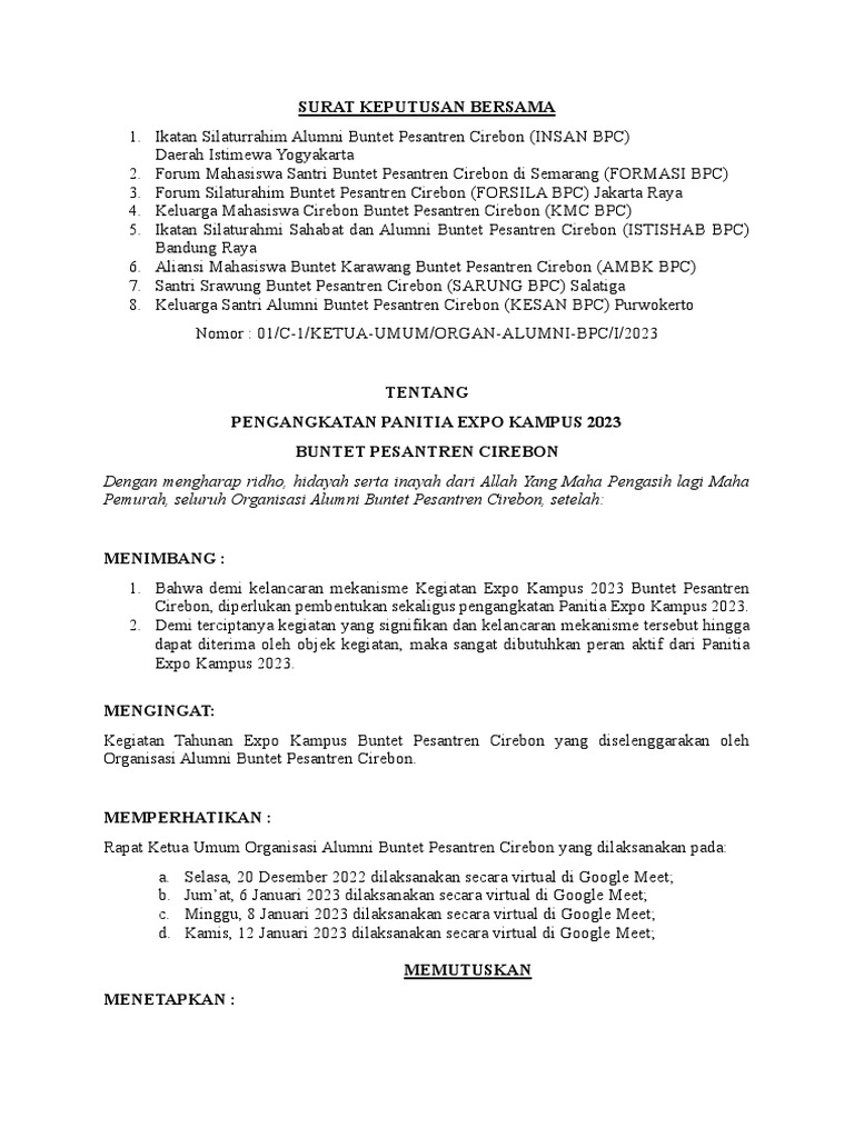 Surat Keputusan Bersama Expo 2023-1 | PDF