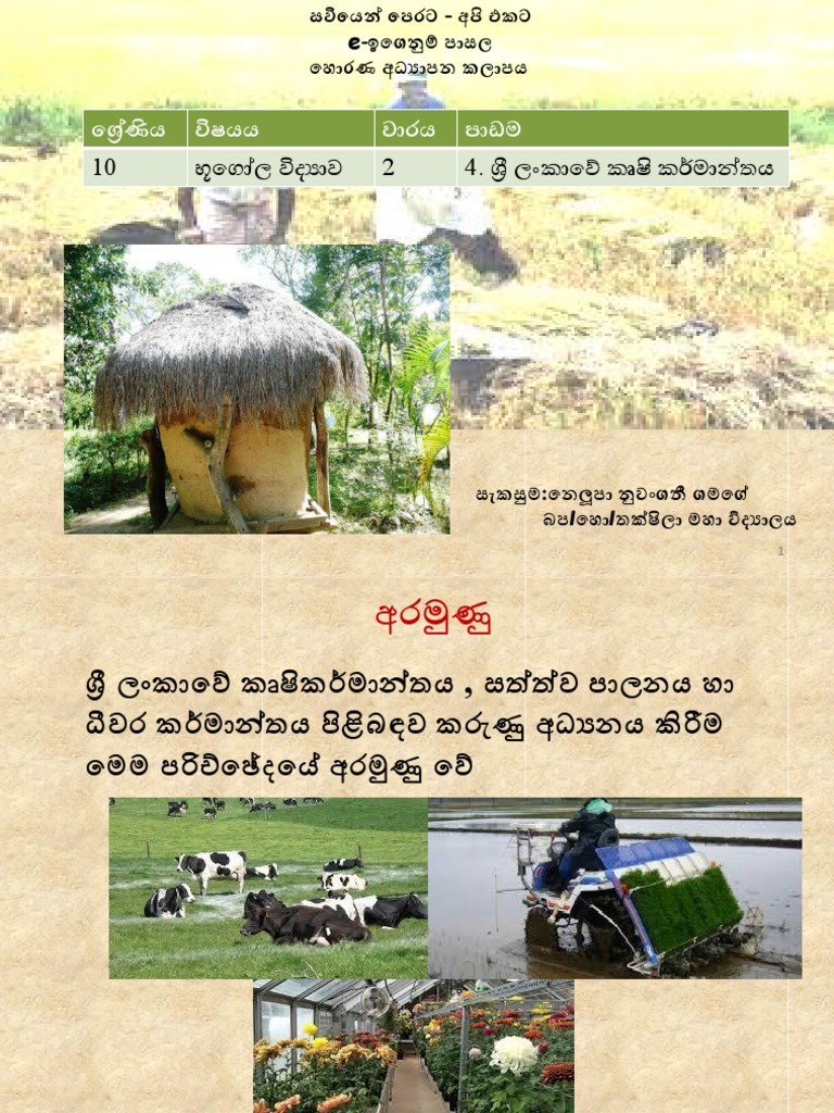 Sri Lankawe Krushikarmanthaya Grade 10 Geography Lesson 04 02 | PDF