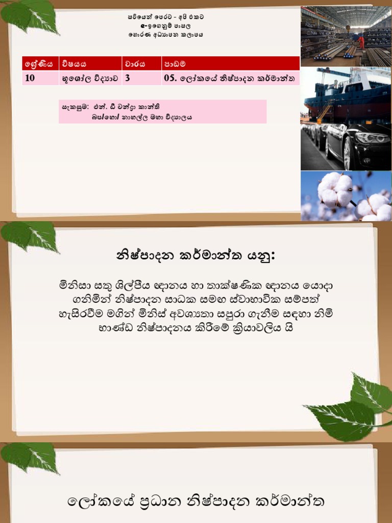 Lokaye Nishpadana Karmantha Grade 10 Geography Lesson 05 | PDF