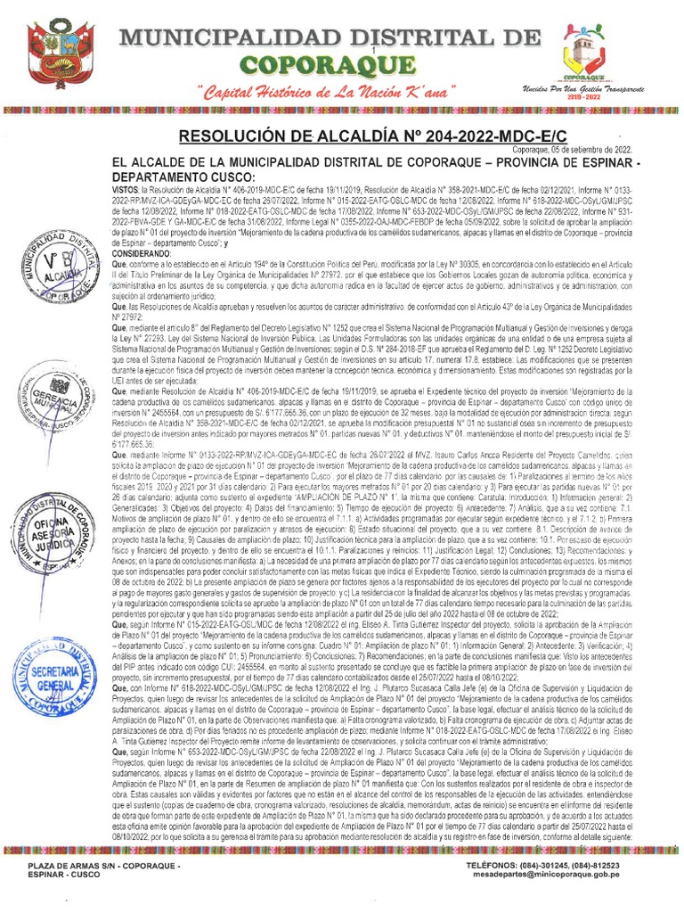 Resolucion de Alcaldia #204-2022-Mdc-E PDF | PDF