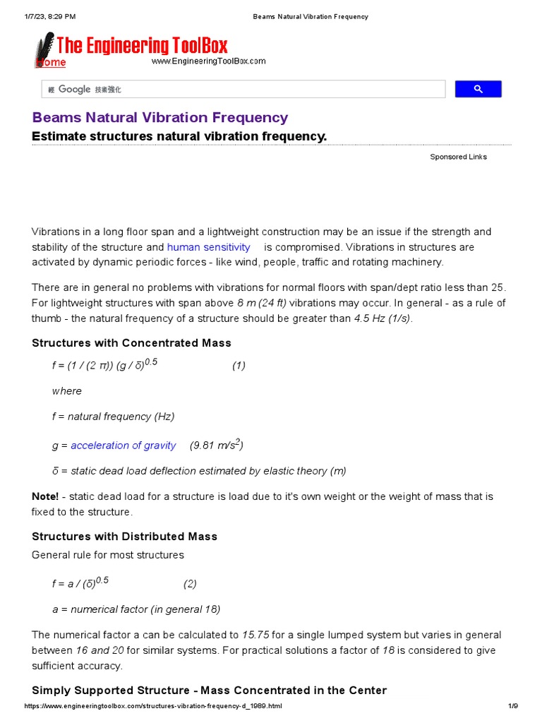 Beams Natural Vibration Frequency | PDF