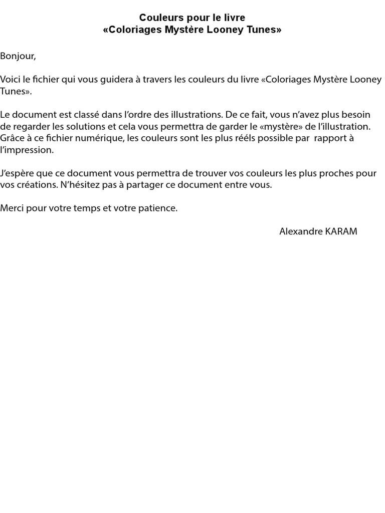 Nuancier Coloriages Mystère Looney Tunes | PDF