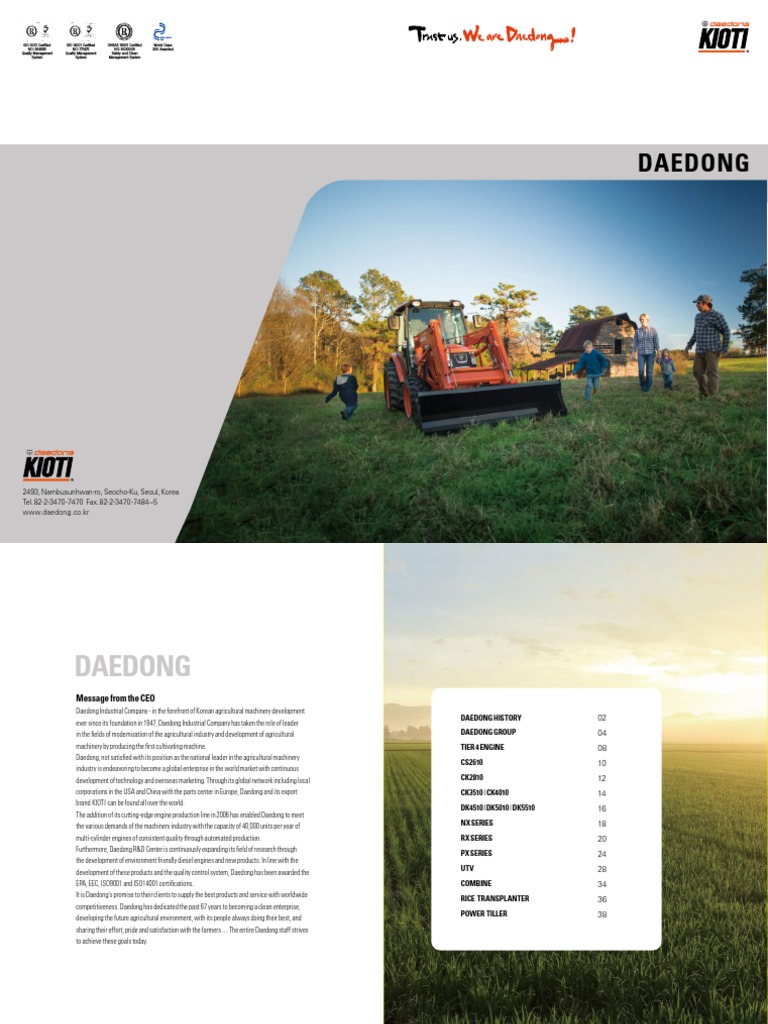 Daedong Brochure | PDF | Tractor | Land Vehicles