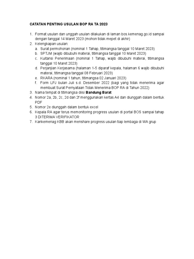 Point Penting Usulan BOP RA TA 2023 | PDF