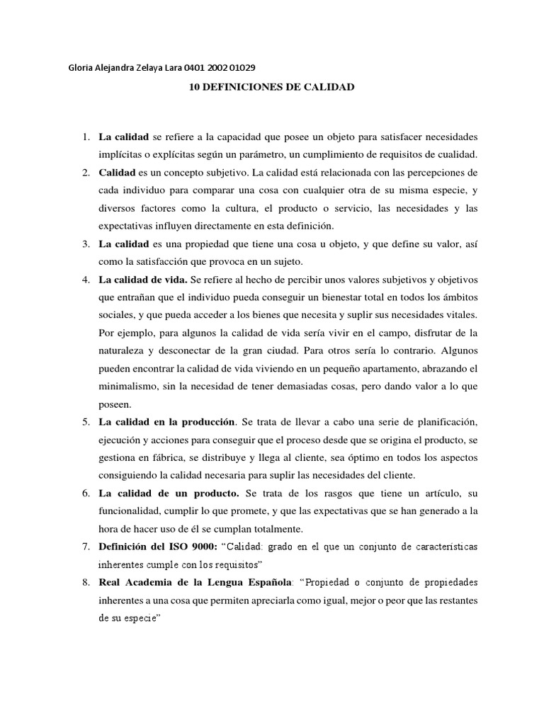 Definicion de Calidad | PDF | Calidad (comercial) Definicion de Calidad | PDF | Calidad (comercial)