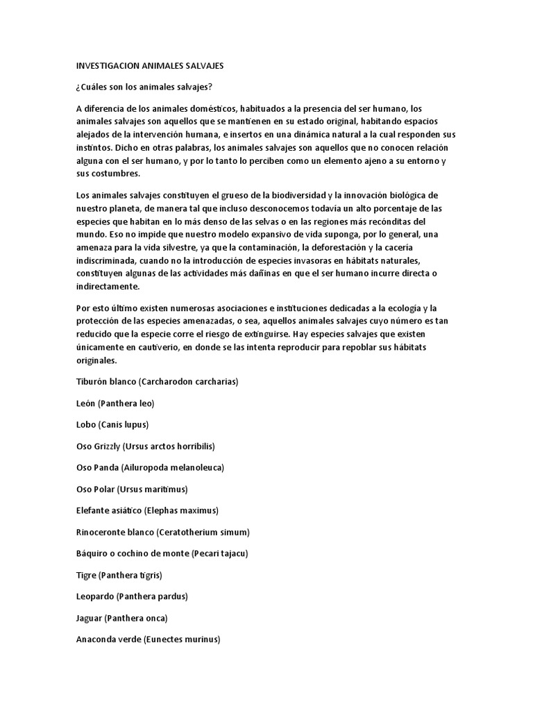 Investigacion Animales Salvajes | PDF | Tiburones | Fauna silvestre