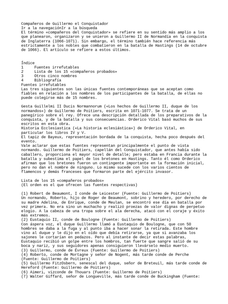 Compañeros de Guillermo Conquistador | PDF Compañeros de Guillermo Conquistador | PDF