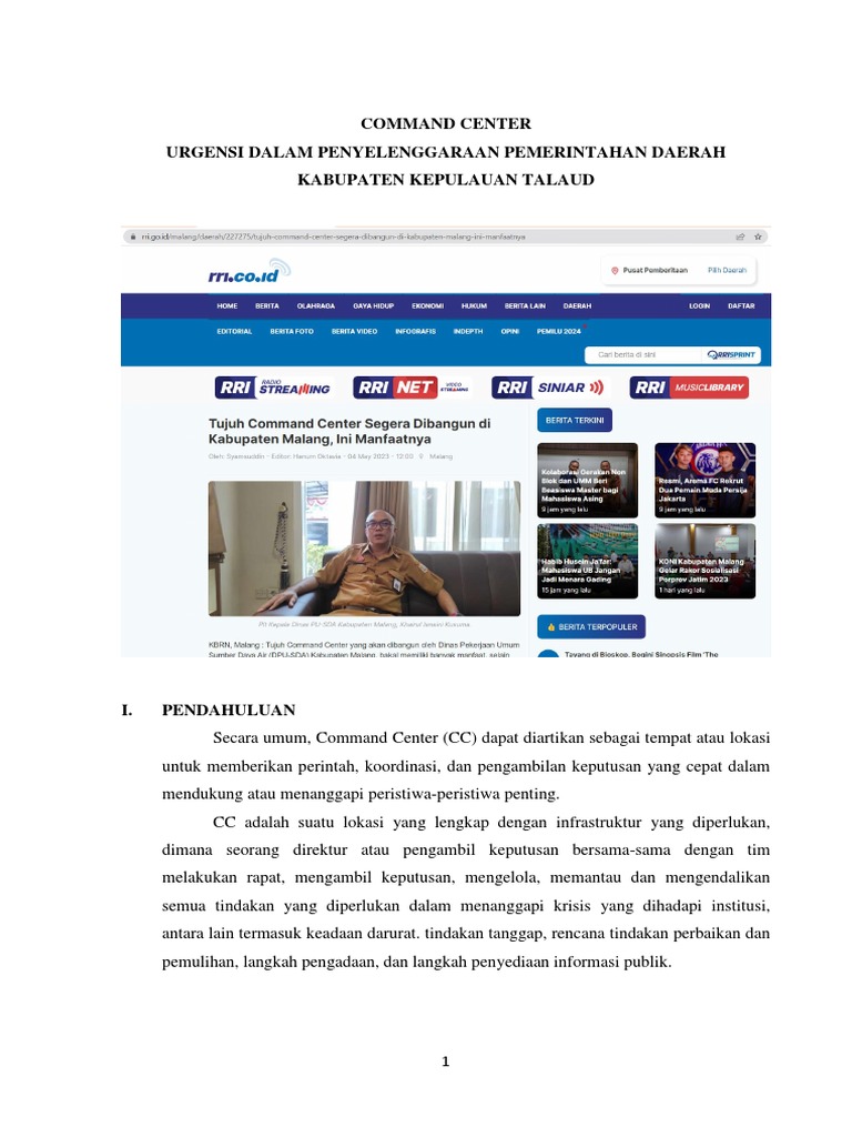 Makalah Singkat 2023 Command Center | PDF