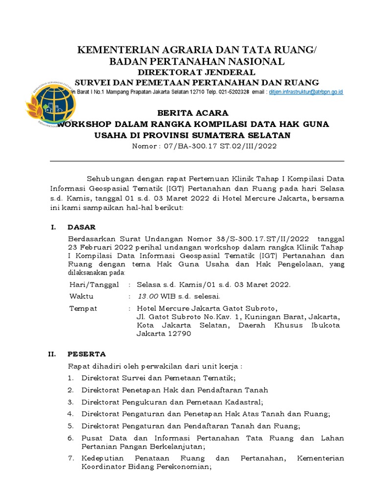 Draft BA Kompilasi HGU Maret 2022 Provinsi Sumatera Selatan | PDF