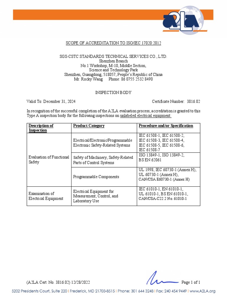 3816-02 - SGS A2la Inspection Body | PDF