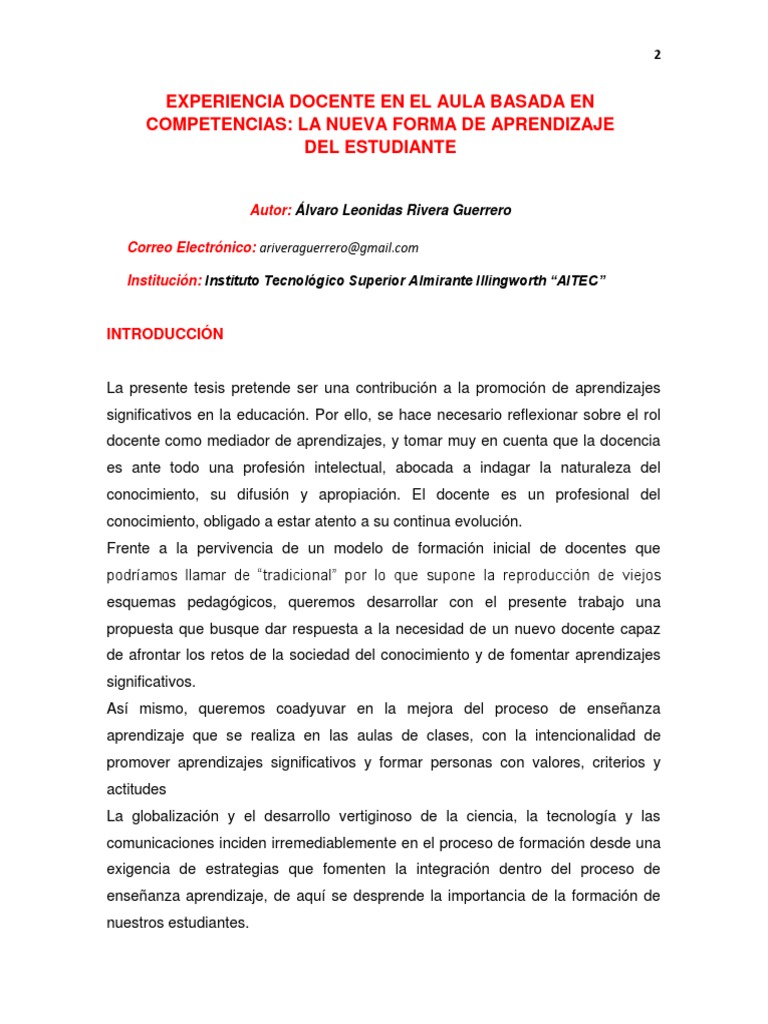 Experiencia Docente en El Aula Basada | PDF | Enseñando | Aprendizaje