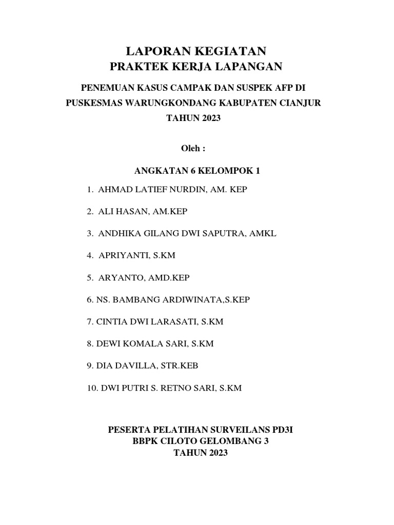 Tugas Laporan PKL Puskesmas Warungkondang - 12.05.2023 | PDF