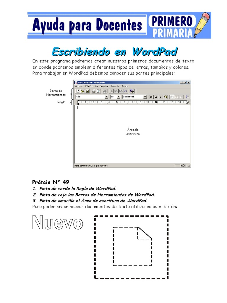 Escribiendo en WordPad para Primero de Primaria | PDF