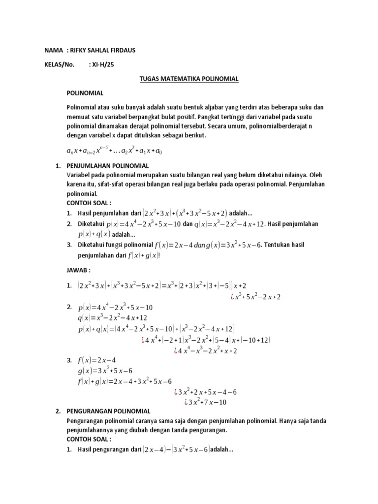 Tugas Matematika Polinomial | PDF