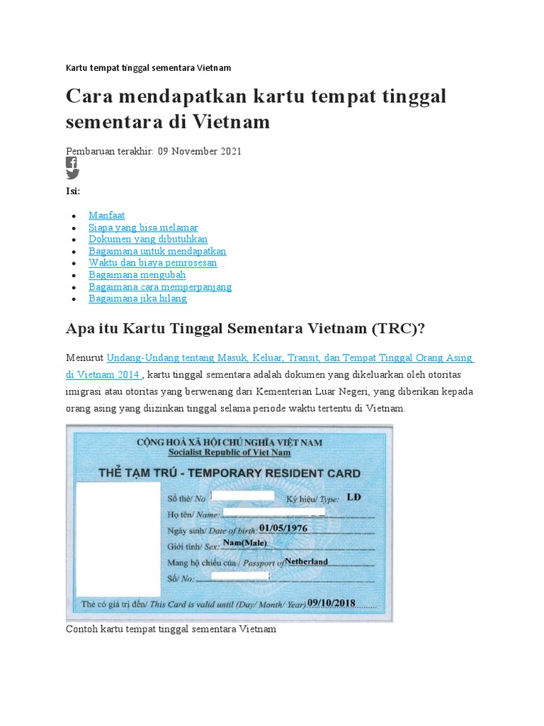Vietnam Temporary Residence Card | PDF