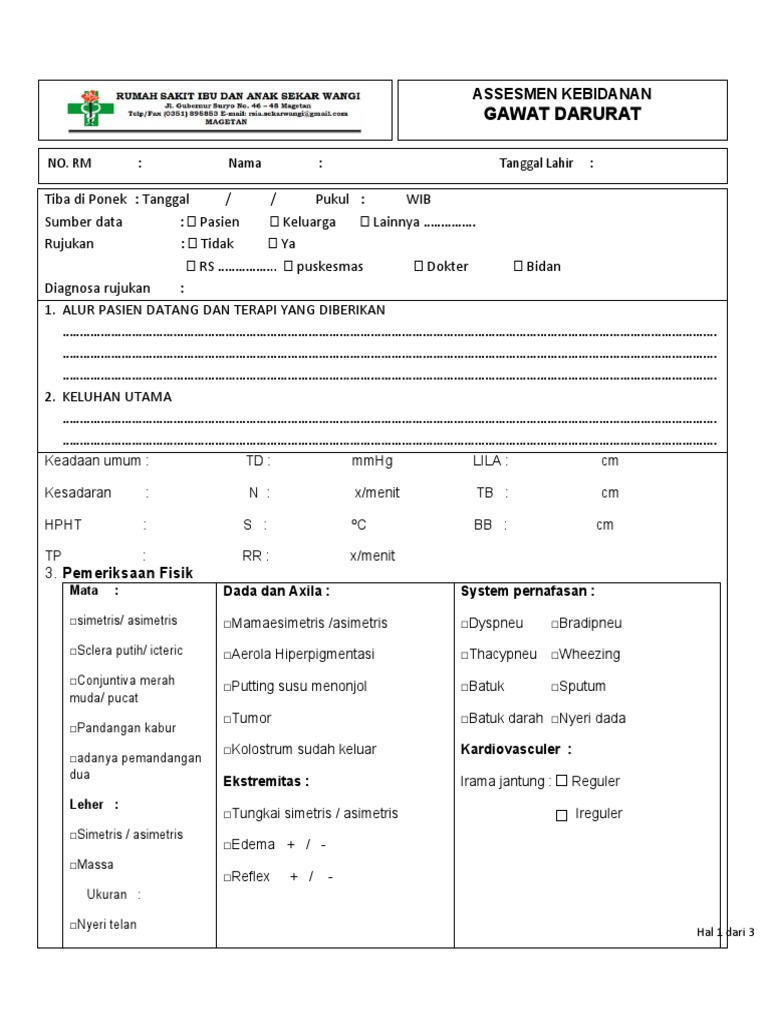 Form Asesmen Ponek IGD | PDF