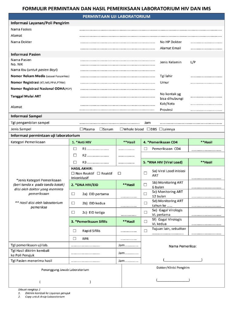 Formulir Permintaan Dan Hasil Pemeriksaan Laboratorium Hiv & Ims - 060320 | PDF