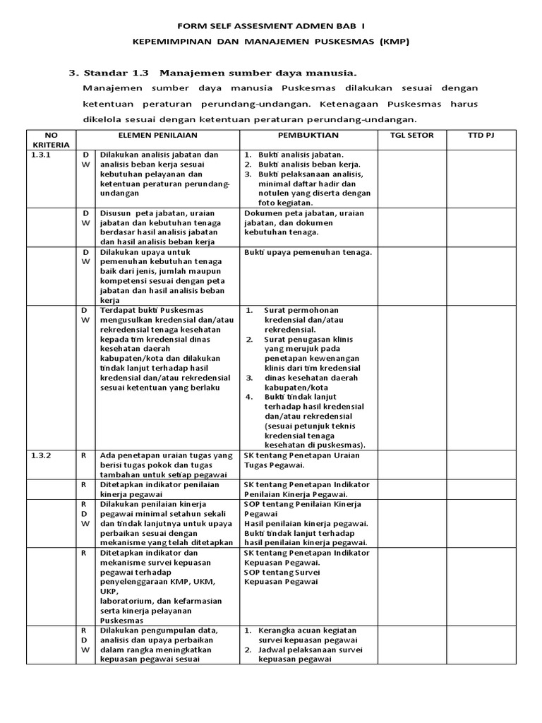 Form Self Assesment Admen Kriteria 1.3 | PDF