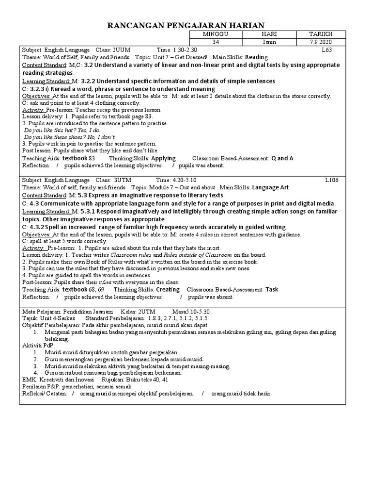 RPH Week 34 | PDF | Teachers | Learning