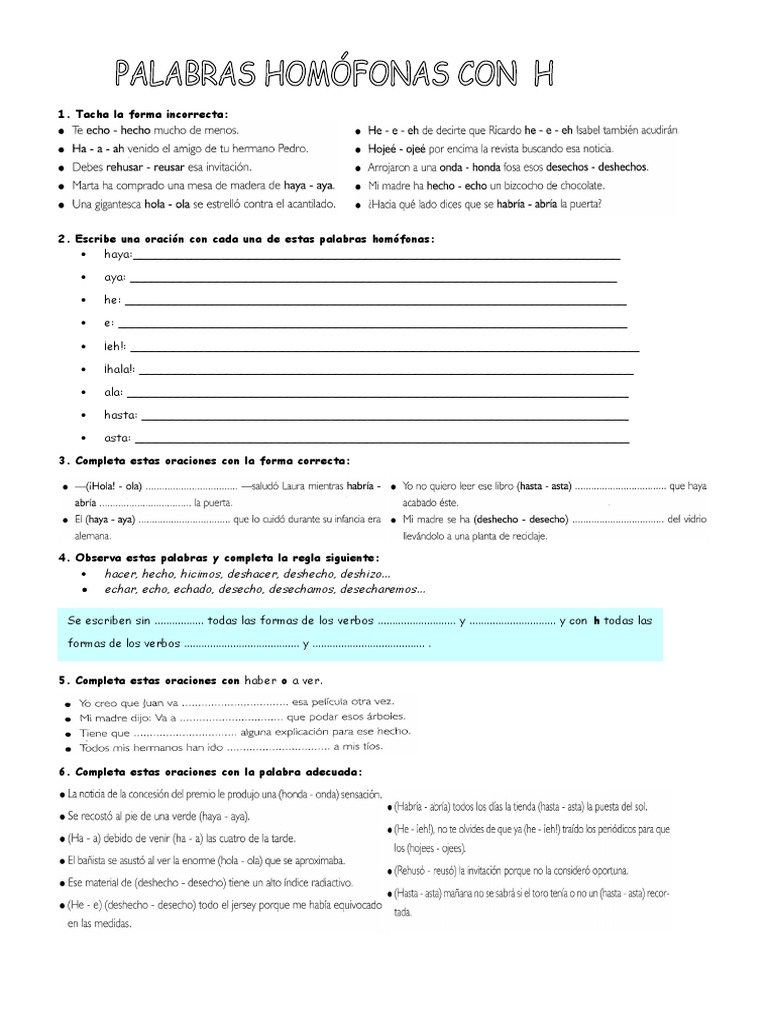 ACTIVIDADES PALABRAS HOMÓFONAS CON H-Ejercicios | PDF | Ajedrez