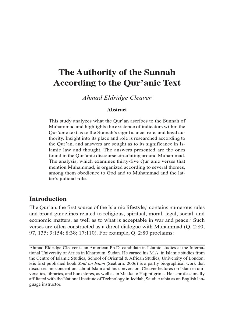 Ojsadmin, Research Article 3 The Authority of The Sunnah | PDF | Quran | Islam