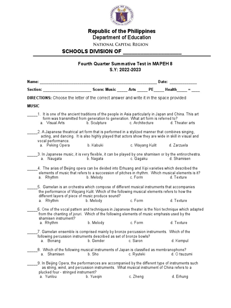 Grade8 Q4 Summative Pdf Dances Tobacco Smoking 
