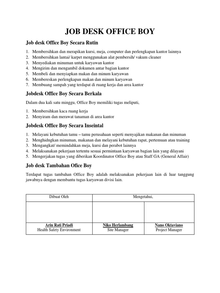 Job Desk Office Boy | PDF | Bisnis