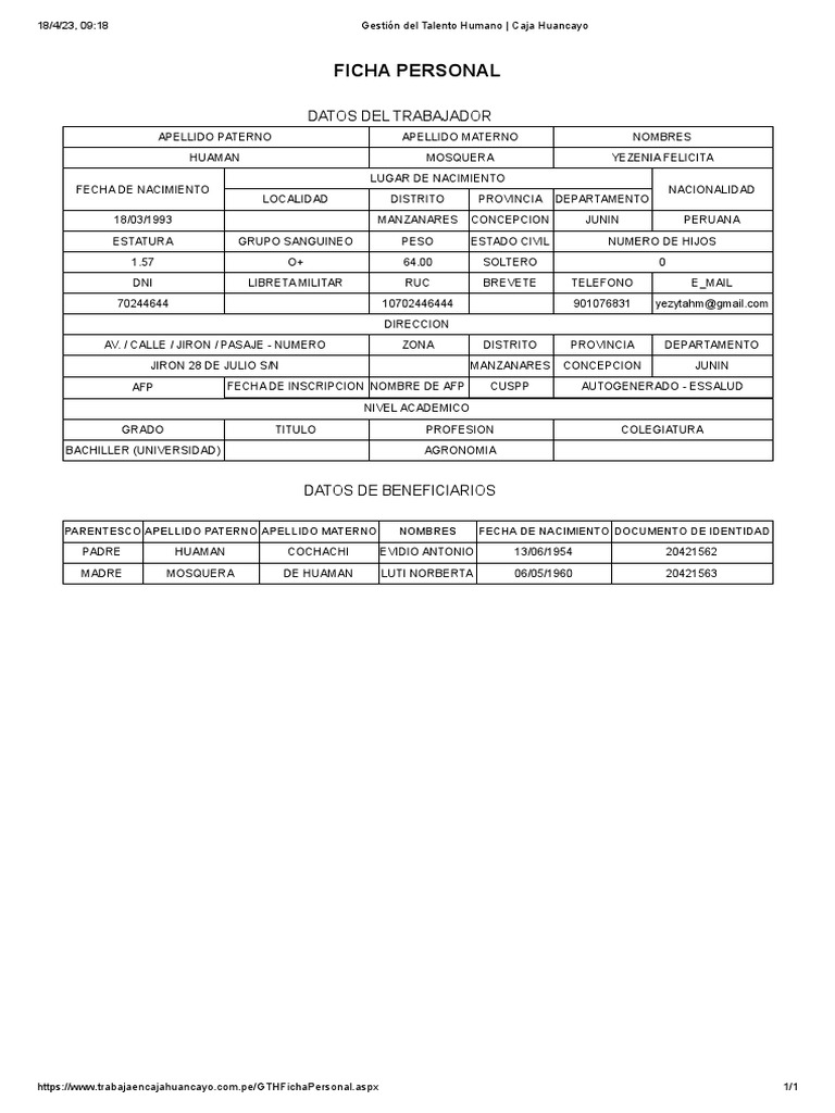 Ficha Personal | PDF