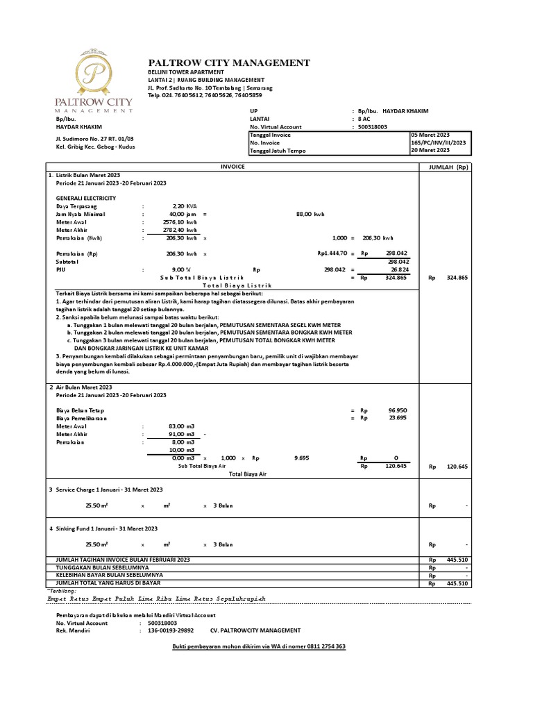 Paltrow City Management: Jumlah (RP) Invoice | PDF