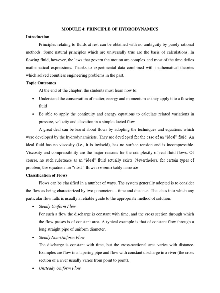 MODULE 4 Principle of Hydrodynamics | PDF | Fluid Dynamics | Viscosity