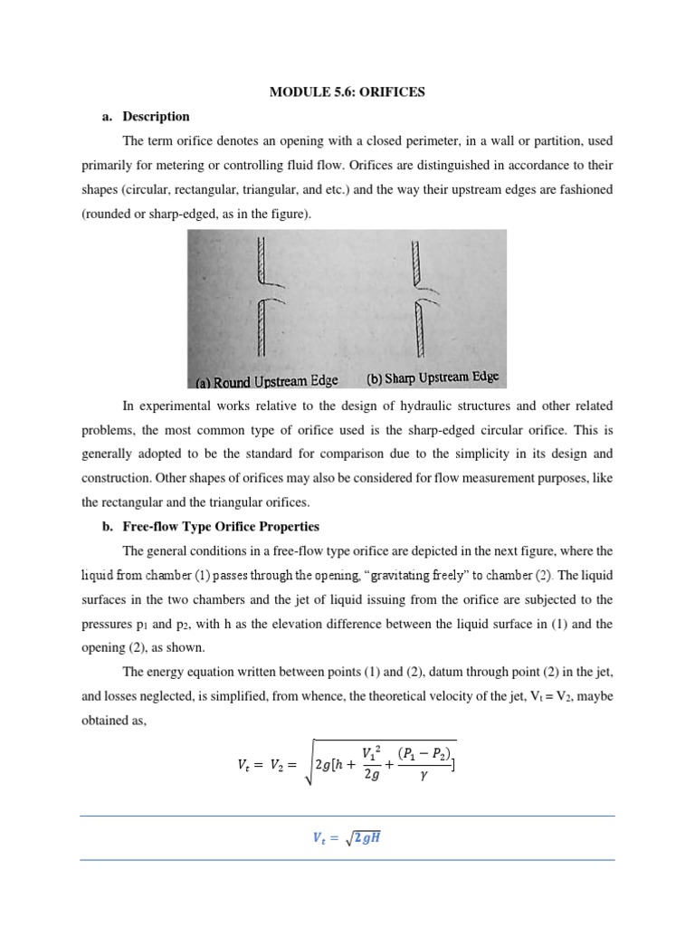 MODULE 5.6 Orifice | PDF | Discharge (Hydrology) | Gases
