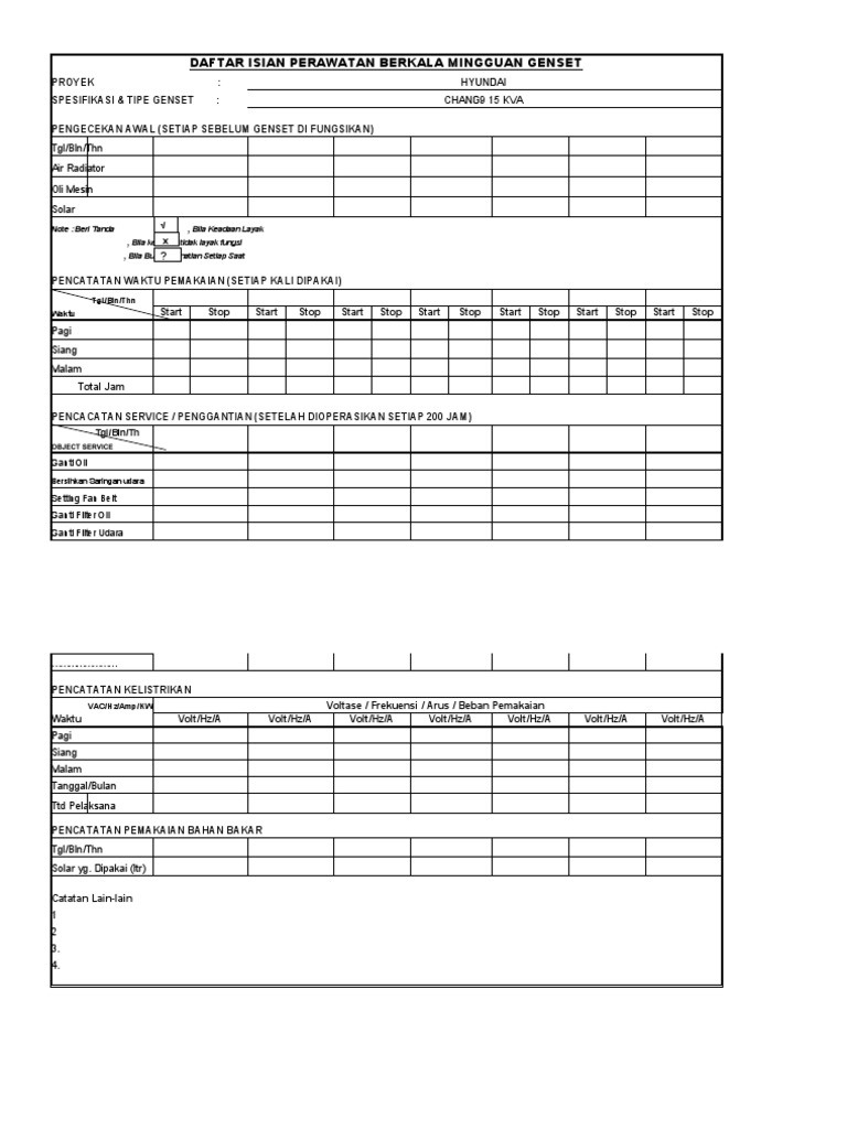 Genset Maintenance Checklist | PDF