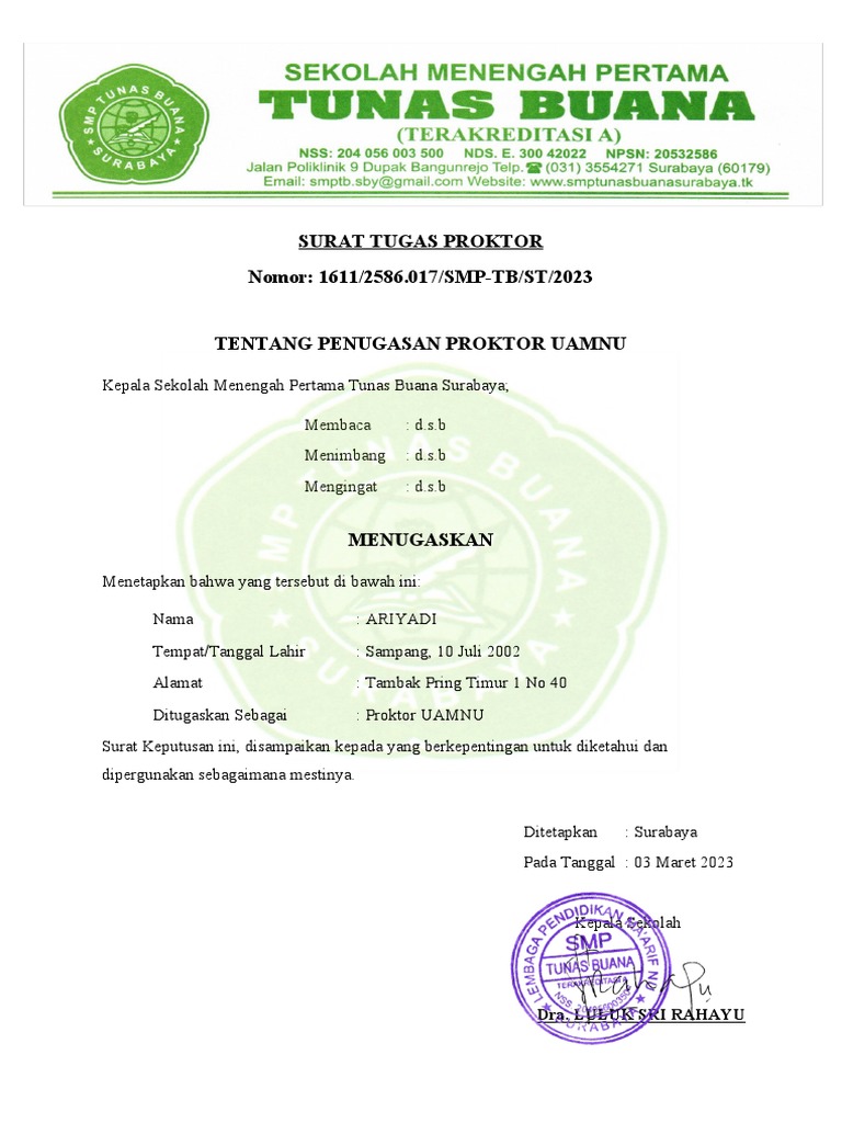 Surat Tugas Proktor | PDF
