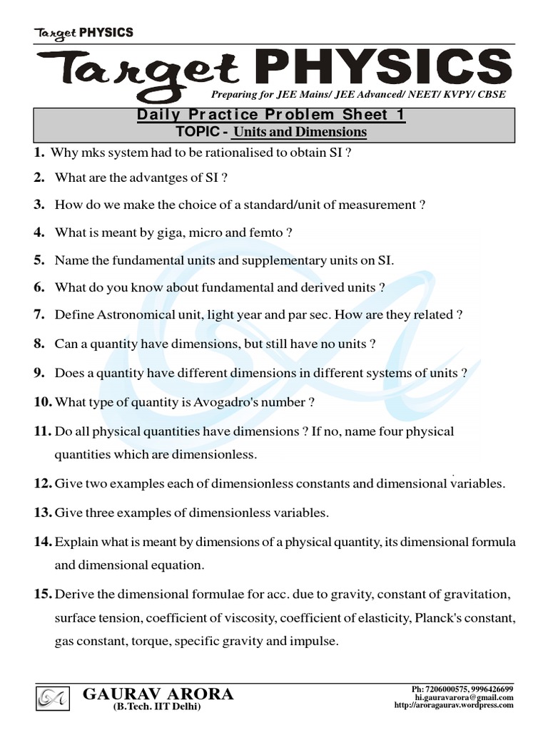 11TH DPP-1 (UNIT & DIMENSION) | PDF