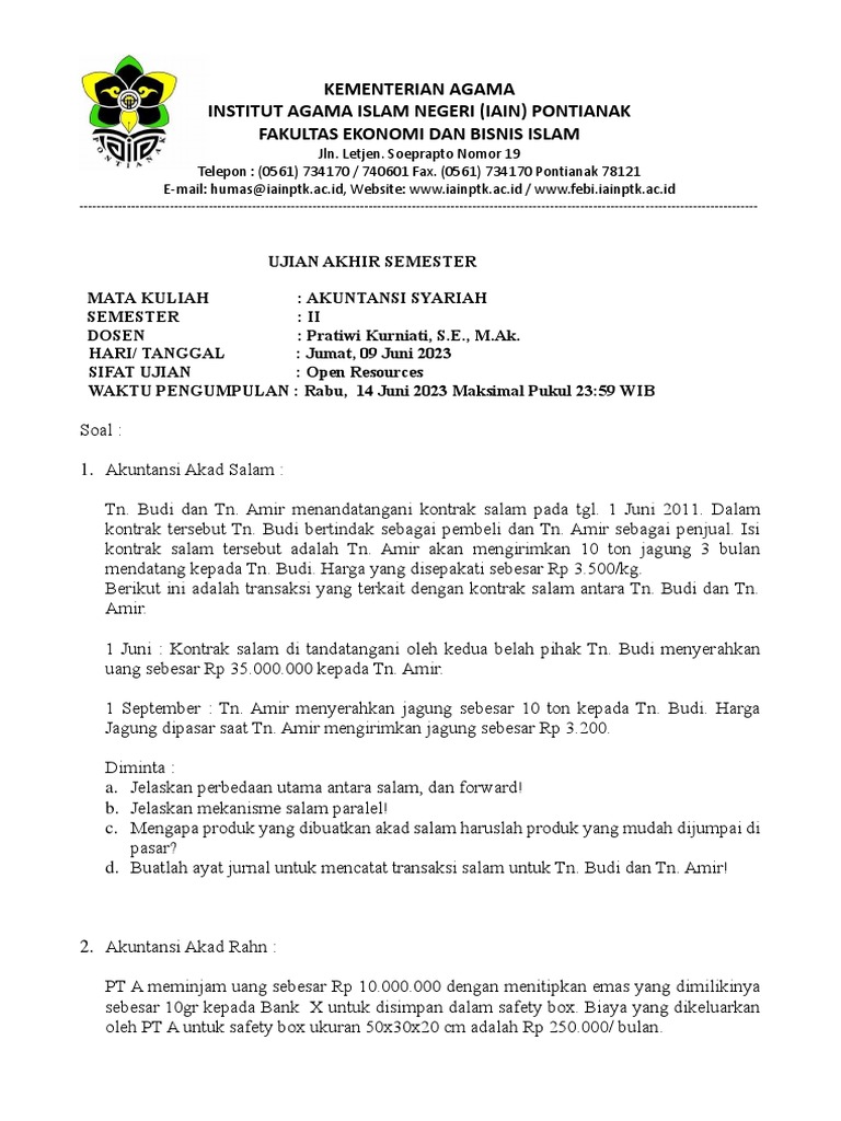 Fix Uas Akuntansi Syariah 2023 | PDF | Hukum | Sains & Matematika