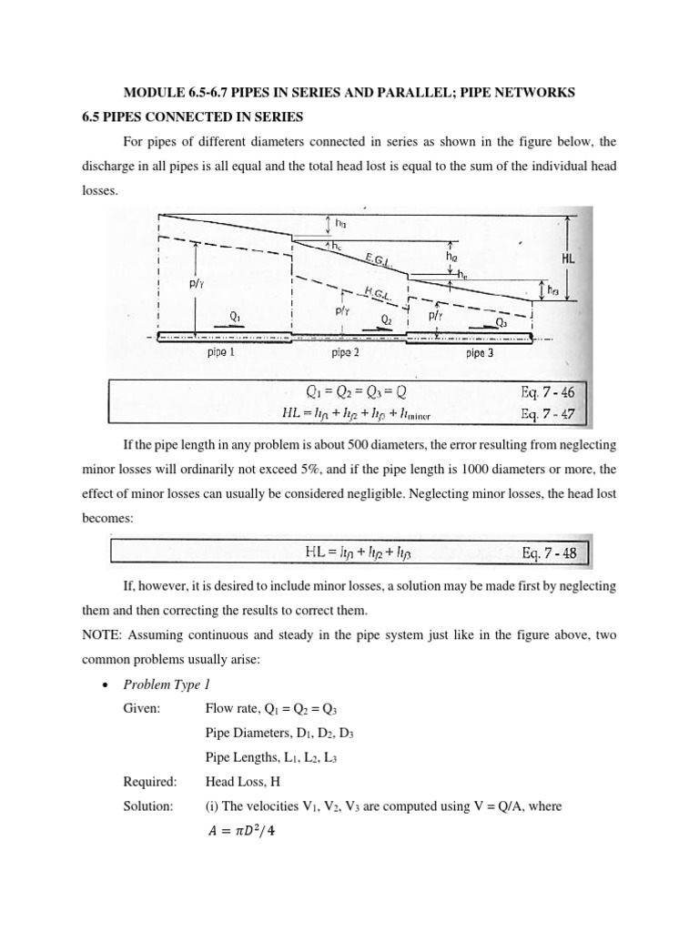MODULE 6.5-6.7 Pipes in Series and Parallel and Networks | PDF