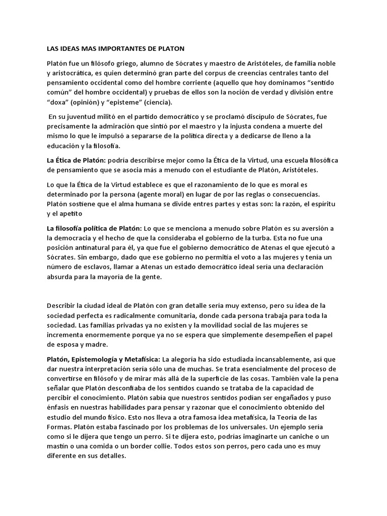Las Ideas Más Importantes de Platón | Descargar gratis PDF | Platón ...