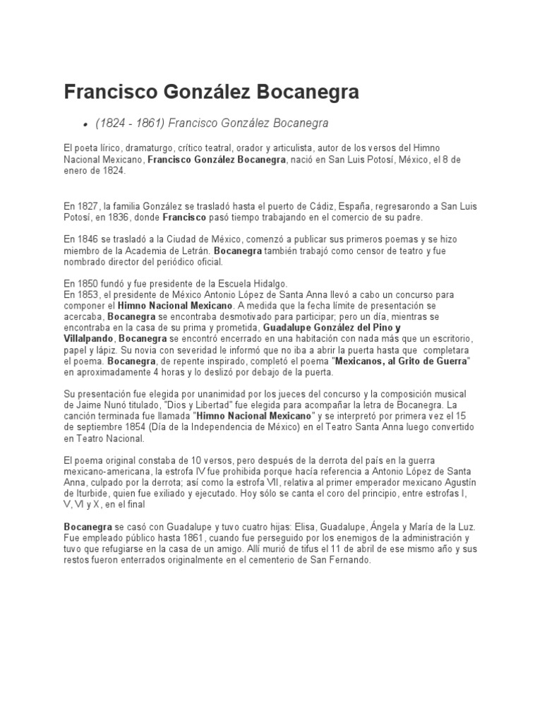 Biografía de Francisco González Bocanegra | PDF | México