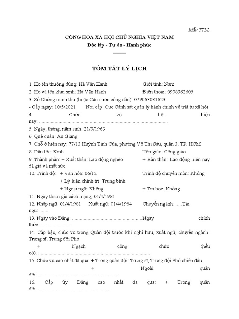 Mẫu TTLL | PDF