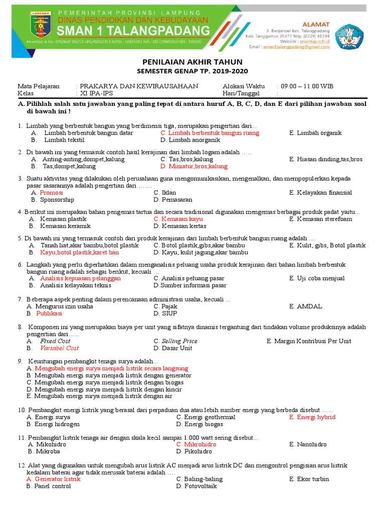 Soal Pkwu KLS Xi | PDF