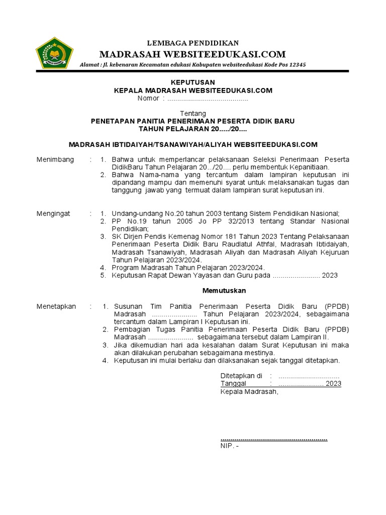 SK Panitia PPDB Madrasah | PDF