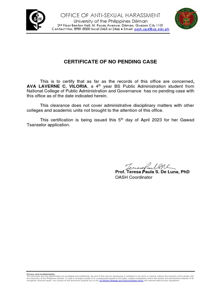 Cert of No Pending Case-Viloria | PDF